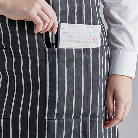 Choice Black And White Chalk Stripe Standard Bib Apron With 2 Pockets