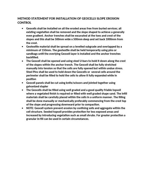 Method Statement For Installation Of Geocells Slope Erosion Control Pdf