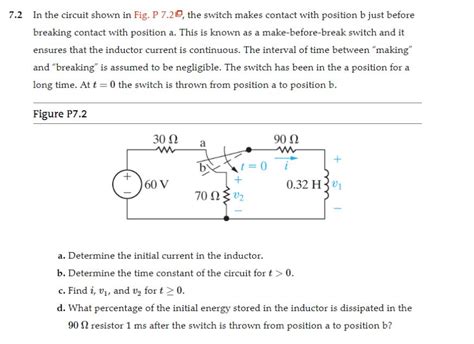 Solved 72 In The Circuit Shown In Fig P 720 The Switch