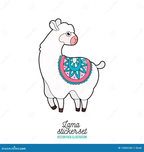 Llama Isolated Vector Icon Fantasy Alpaca Lama Sticker Patch Badge Stock Vector Illustration