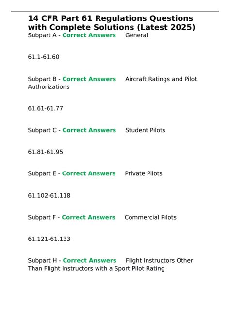 14 Cfr Part 61 Regulations Questions With Complete Solutions Latest 2025 14 Cfr Part 61