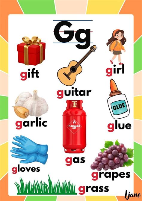 Alphabet Chart Letter Gg G Jolly Phonics Hard G Words Letter G Chart