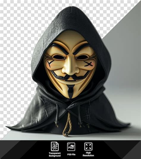 Premium Psd Psd Anonymous Hacker Mask With Black Jacket And Gold