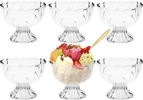 Kowloon 6pcs Glass Ice Cream Bowl Set Clear Small Lead Free