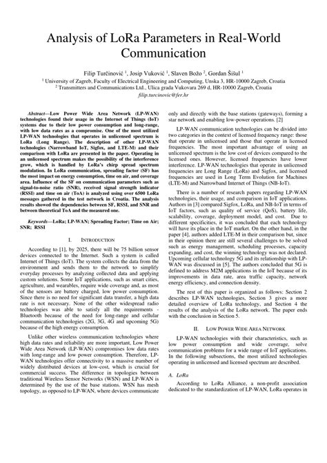 Pdf Analysis Of Lora Parameters In Real World Communication