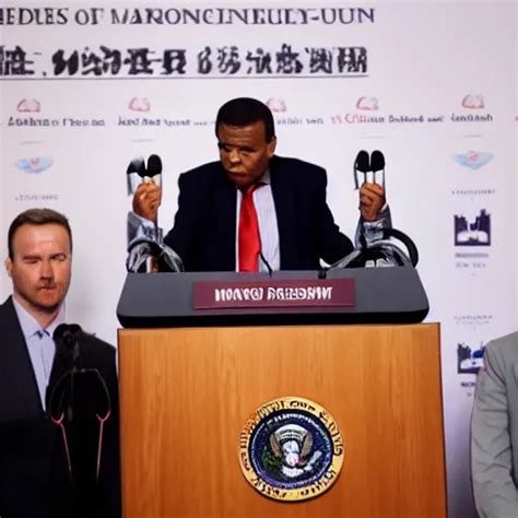 Press Conference Of A String Marionette President In A Stable Diffusion