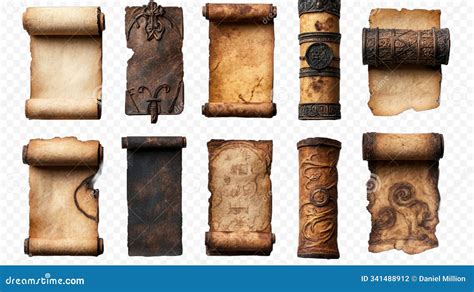 Parchment Scrolls Set Old Papyrus Rolls Collection With Ancient Paper