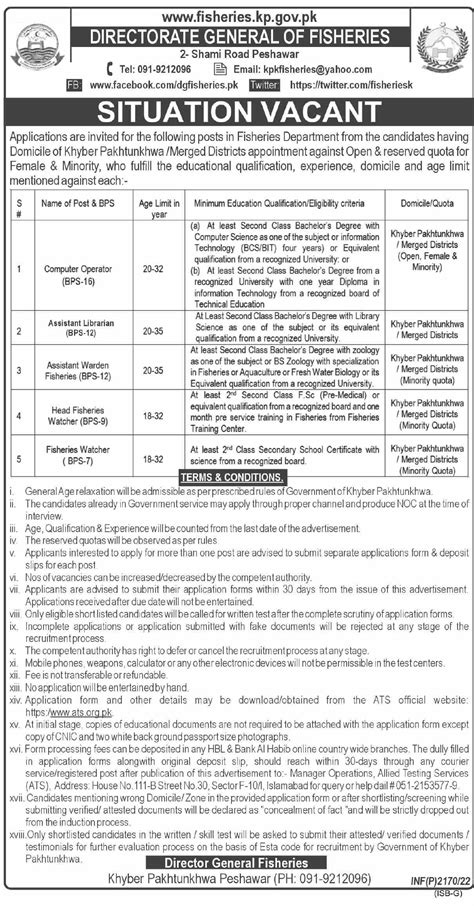Fisheries Department Kpk Jobs 2022 Download Ats Form Online