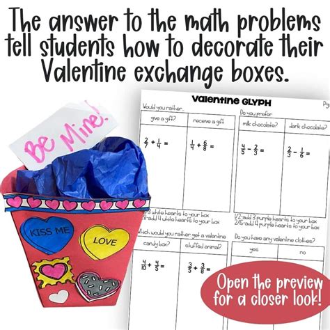 Valentines Day Adding And Subtracting Fractions Box Craft And Glyph Curious Classroom Adventures