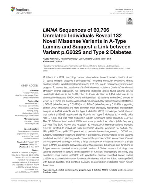 Pdf Lmna Sequences Of 60706 Unrelated Individuals Reveal 132 Novel
