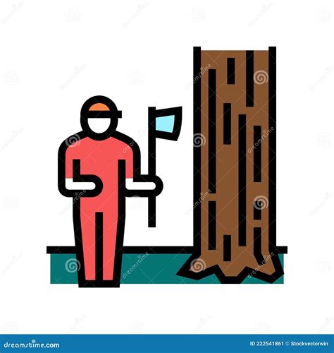 Lumberjack Chopping Wood With Ax Vector Cartoon Stick Figure