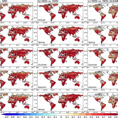 spatial patterns of the correlation coefficients between the dedi