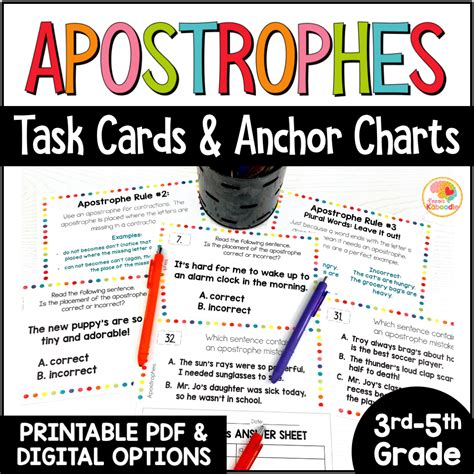 Apostrophes Activities Apostrophes Lesson Task Cards And Anchor Charts