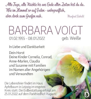 Traueranzeigen Von Barbara Voigt Trauer Anzeigen De
