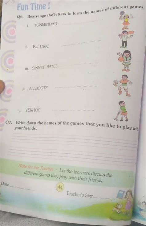 Q6 Rearrange The Letters To Form The Names Of Different Gamesi Tonmin