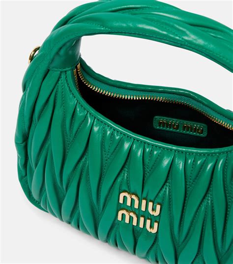 Miu Wander matelassé shoulder bag in green Miu Miu Mytheresa
