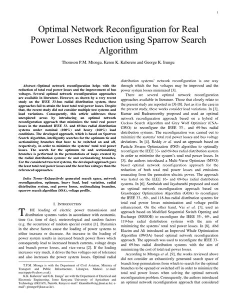 Pdf Optimal Network Reconfiguration For Real Power Losses Reduction