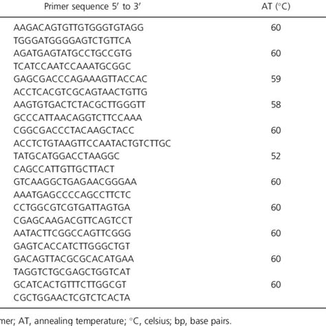 Primer Sequence Annealing Temperature And Fragment Size Of Amplified