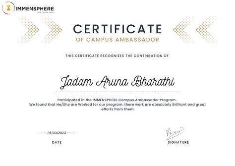 Aruna Bharathi Jadam On Linkedin Immensphere Campusambassador