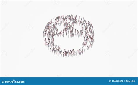 3d Rendering Of Crowd Of People In Shape Of Symbol Of Emoticons Joyful On White Background