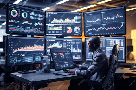 Data Analyst At Work Monitoring Advanced Data Dashboards In A