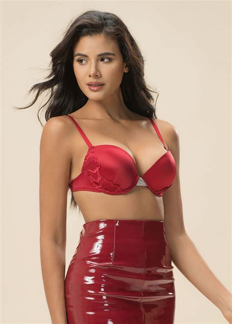 Kimberley Red Lace Push Up Wired Demi Bra With Removable Padding