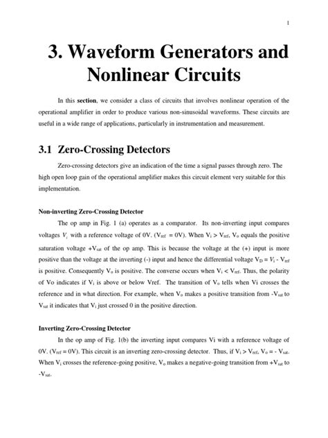 Waveform Generators And Nonlinear Circuits 3 1 Zero Crossing Detectors Pdf Operational