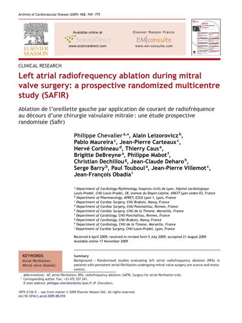 Pdf Left Atrial Radiofrequency Ablation During Mitral Valve Surgery A Prospective Randomized