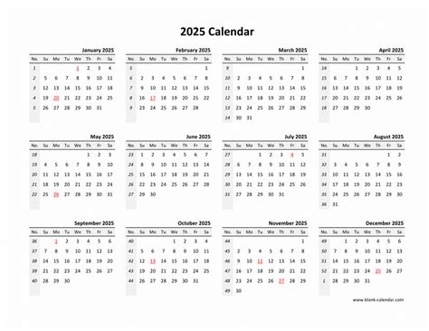 Yearly Calendar Template 2025 Excel Free Printable Calendars
