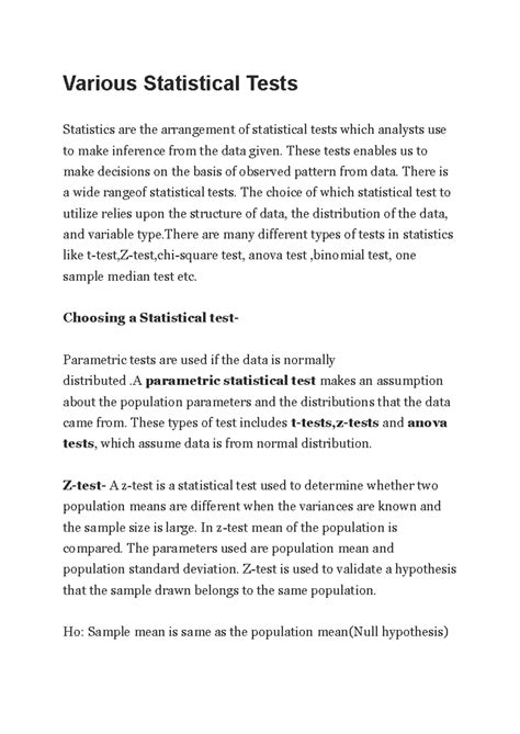 Statistical Tests Overview Types Applications And Hypothesis Testing