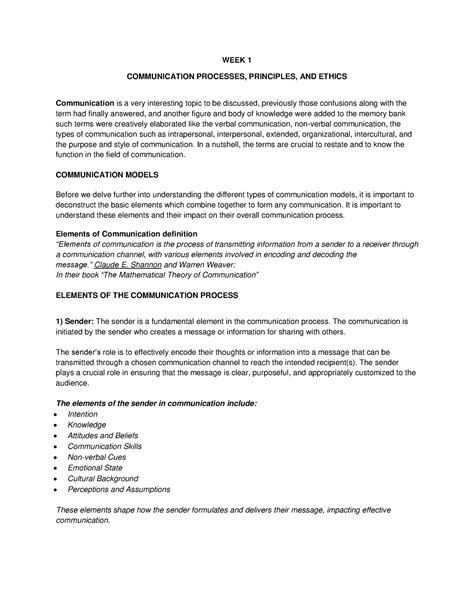 Week 1 Communication Process Principle Ethics And Globalization Week 1 Communication Processes
