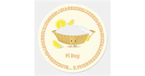 Pi Day Lemon Meringue Pie Cartoon Character Classic Round Sticker Zazzle