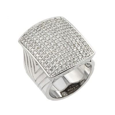 Rhodium Plated Sterling Silver 925 Micro Pave Clear Cz Square Ring