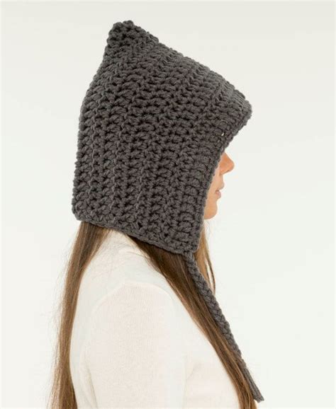 Gray Crochet Pixie Hood With Tassels