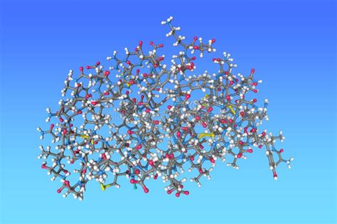 T6 Human Insulin Molecular Model On Blue Background 3d Illustration