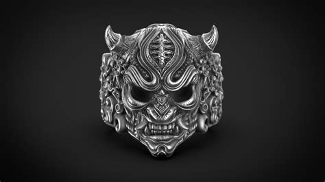 Hannya Oni mask ring STL 3d model for 3d printing 3D model 3D printable ...