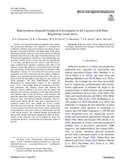 Pdf High Resolution Integrated Geophysical Investigation At The Lancaster Gold Mine