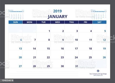 2019 일정 도우미 A5 크기 템플릿 디자인 주 일요일에 시작 하는 1 월 0명에 대한 스톡 벡터 아트 및 기타 이미지 0