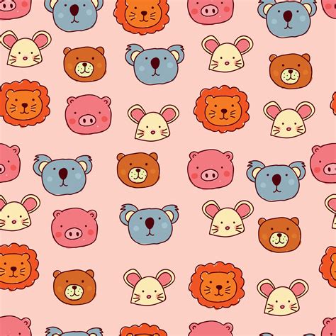 Cute Animal Faces Pattern 12630358 Vector Art At Vecteezy