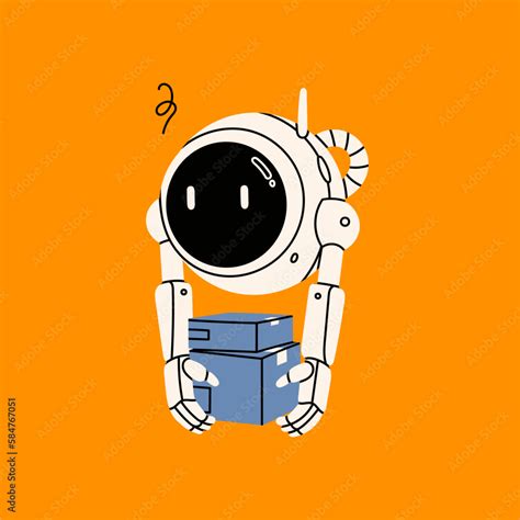 White Round Robot Carrying Packages Cute Artificial Robotic Character