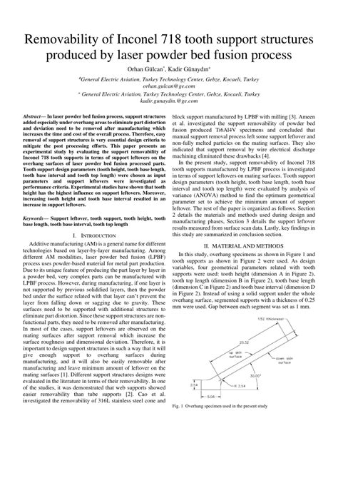 Pdf Removability Of Inconel 718 Tooth Support Structures Produced By