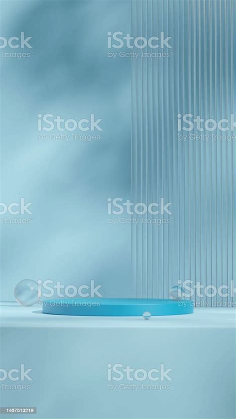 유리 벽과 구체 3d 렌더링 템플릿 모형 파란색 원형 실린더 연단 초상화 0명에 대한 스톡 사진 및 기타 이미지 0명 3차원 형태 강단 Istock