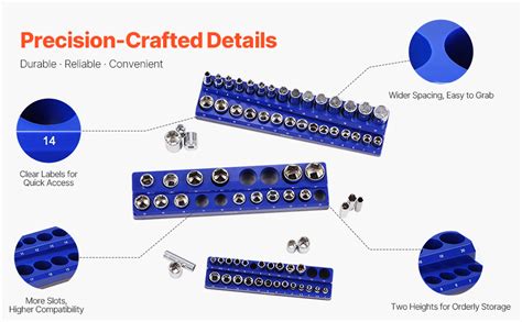 Magnetic Socket Organizer Set 3pcs Magnetic Socket Trays Blue For