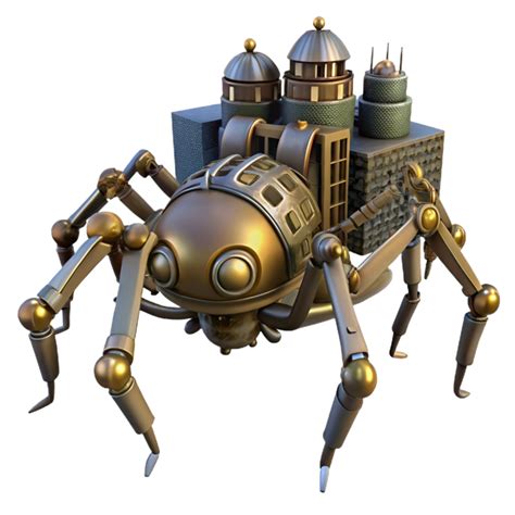Steampunk Spider Robot Carrying A Miniature City 55854285 Png