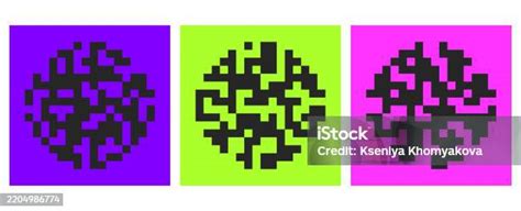 픽셀 라운드 배경 세트입니다 밝은 배경에 8비트 검은색 원형 배너 임의의 사각형 반점 배경막 모자이크 커버 그리드 0명에 대한 스톡 벡터 아트 및 기타 이미지 Istock