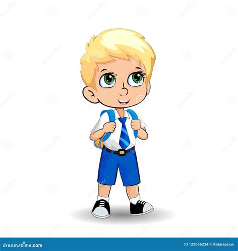 Menino De Escola Louro Pequeno Bonito Os Olhos Verdes Grandes No Uniforme Isolado No Fundo