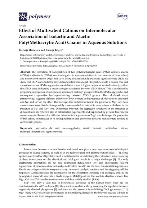 Pdf Effect Of Multivalent Cations On Intermolecular Association Of