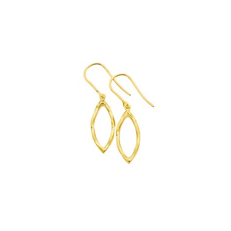 9ct Gold Mirror Diamond Cut Open Pointed Hook Drop Earrings Goldmark Au