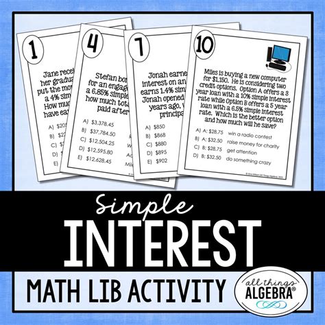 Simple Interest Math Lib Activity All Things Algebra®