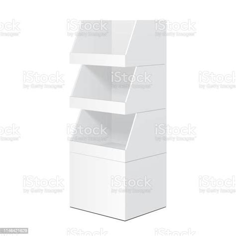 슈퍼마켓에 대 한 골 판지 바닥 디스플레이 랙 비어 있는 빈 선반을 모의 흰색 배경에 고립 된 그림 디자인을 위한 준비 제품
